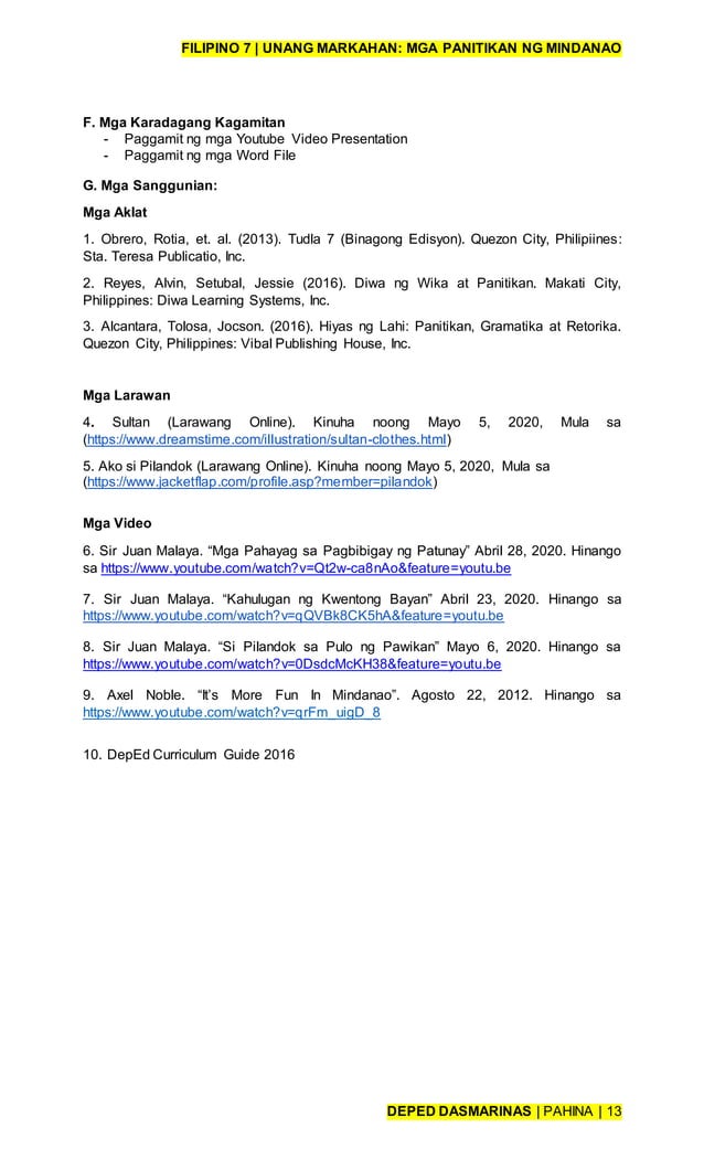 MODYUL 1 Filipino 7 aralin1 -Unang Linggo | DOCX