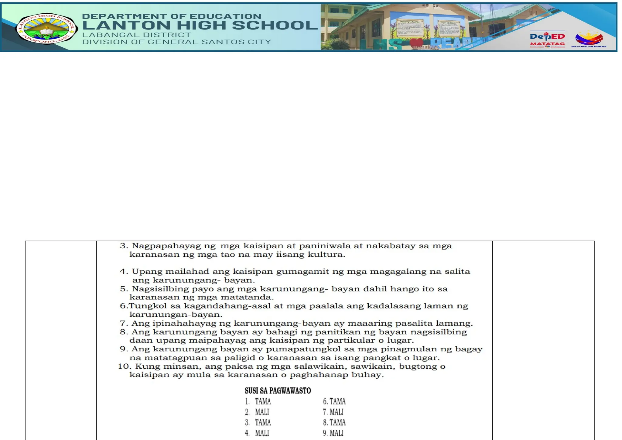 Filipino 7 DLL Matatag Curriculum Quarter 1 | DOCX