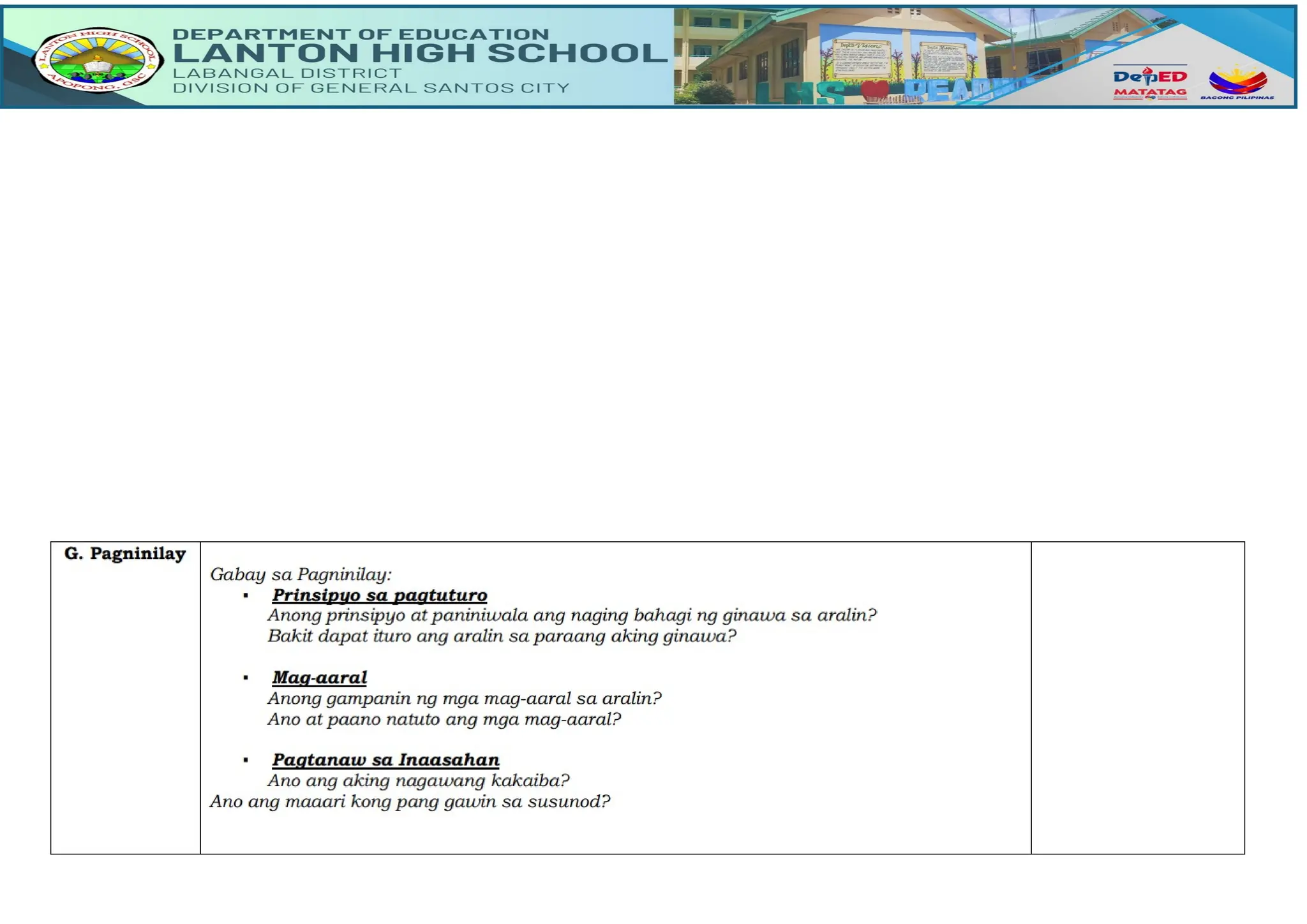 Filipino 7 DLL Matatag Curriculum Quarter 1 | DOCX