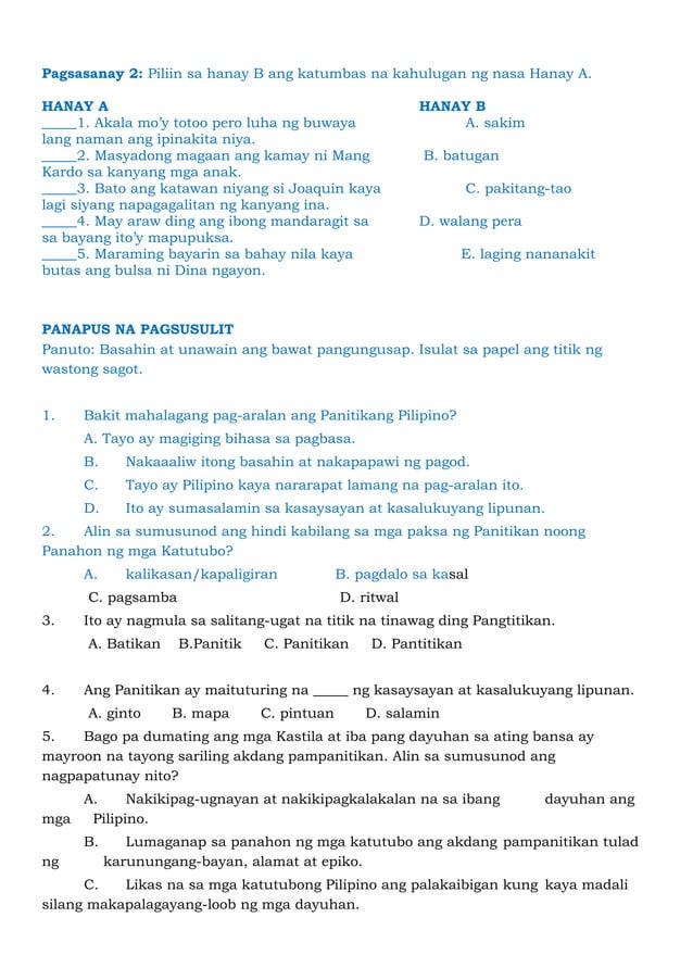 FILIPINO 8-Activity SHEET 1. filipino 9-7 | DOCX