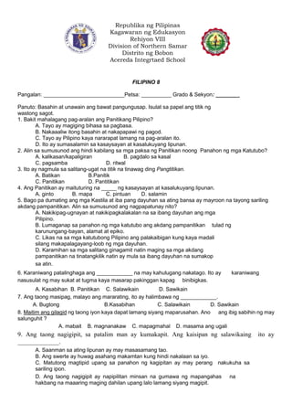 FILIPINO 8-Activity SHEET 1. filipino 9-7 | DOCX