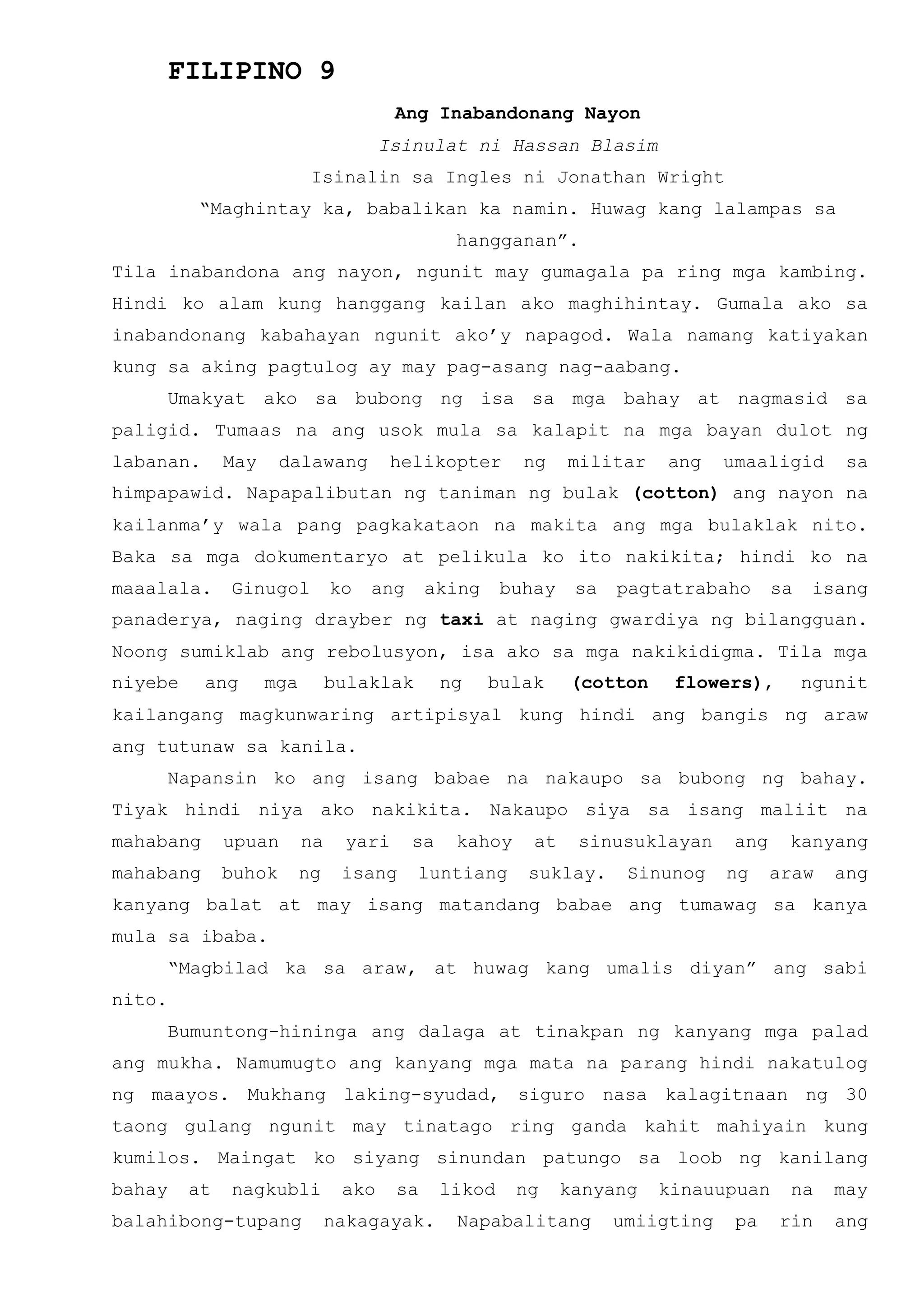 FILIPINO 9. aNG inabandonang nayon PARA SA.docx