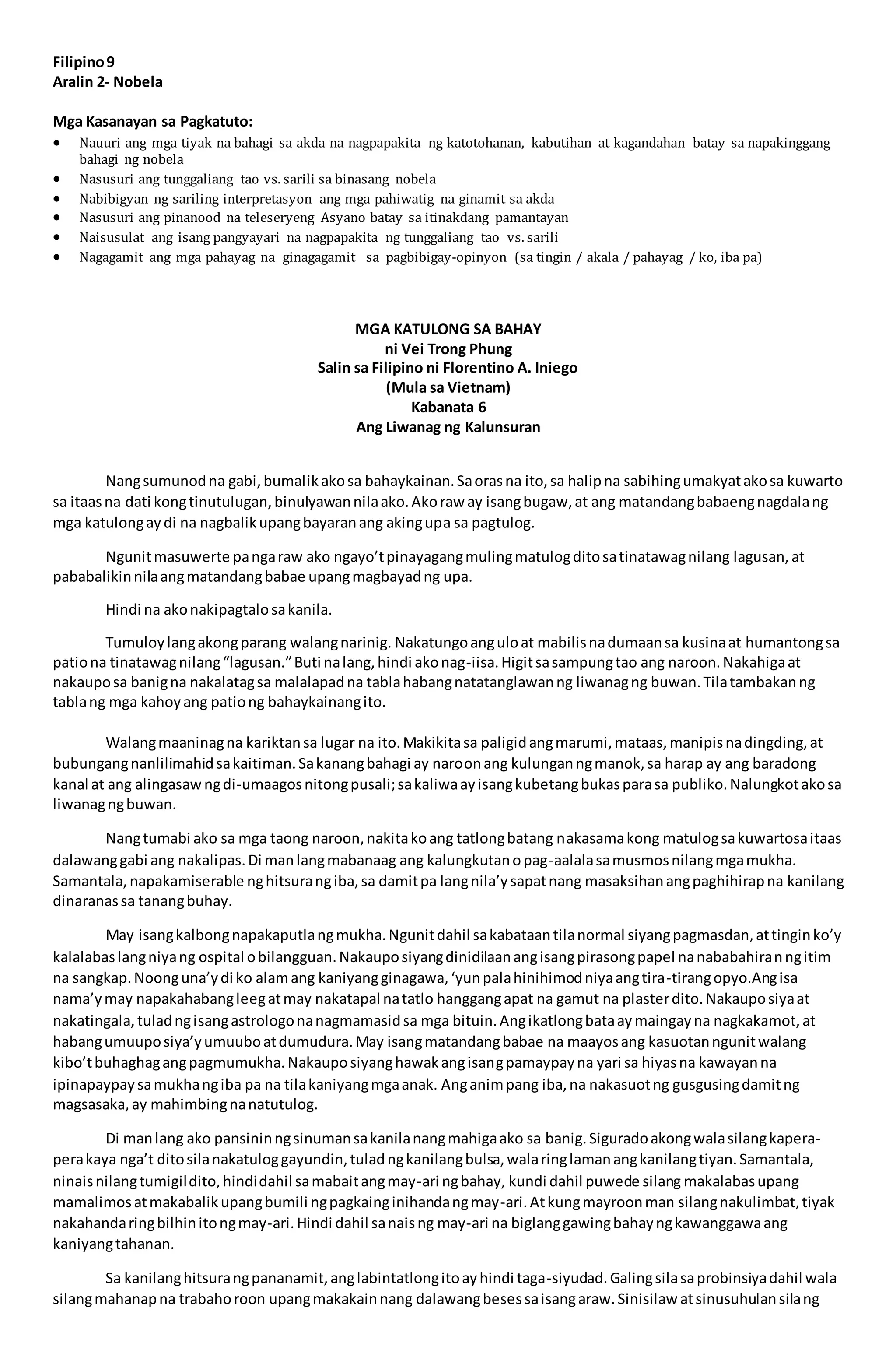 Filipino 9 aralin 2- nobela | DOCX