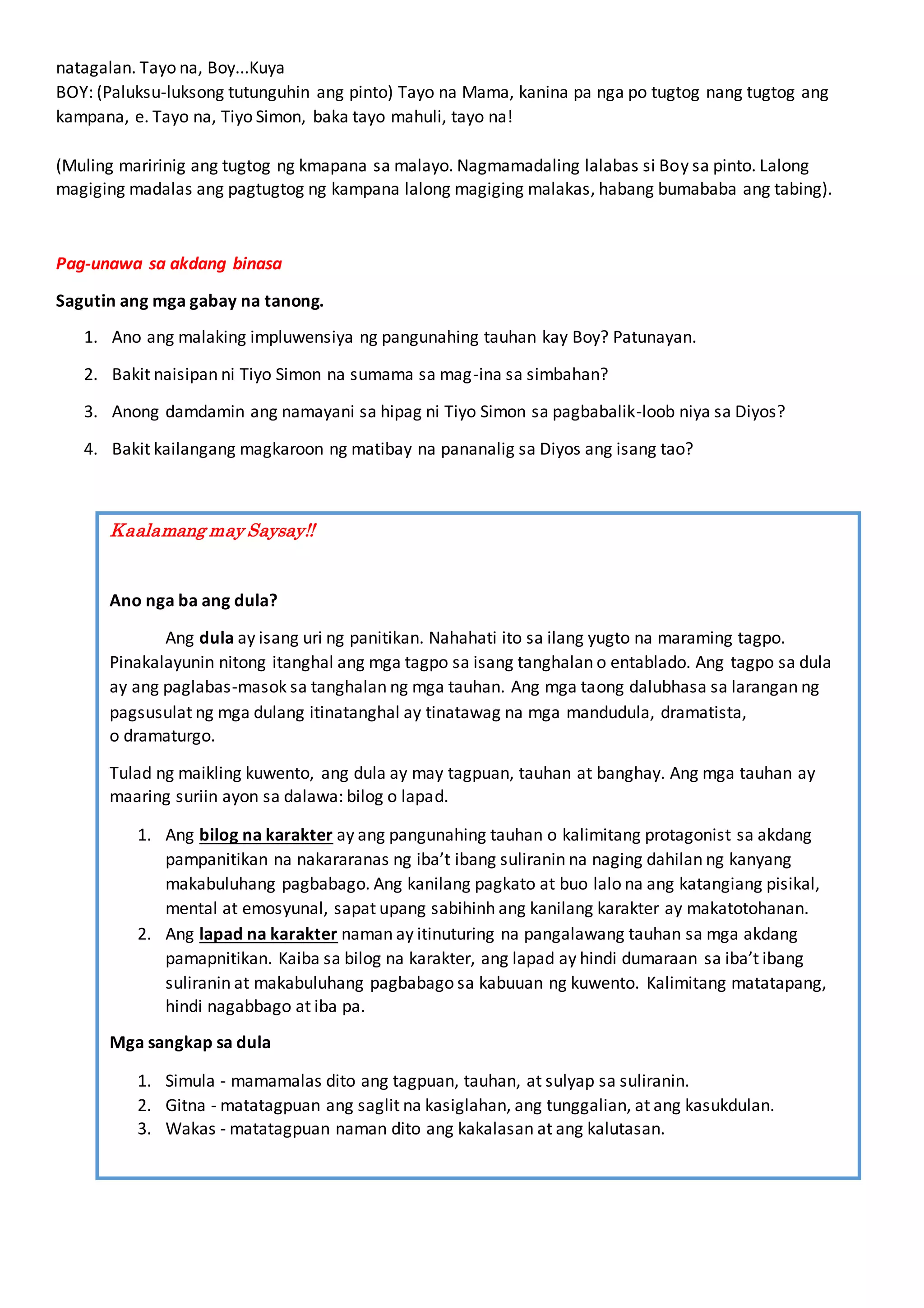 Filipino 9 aralin 6- dula | DOCX