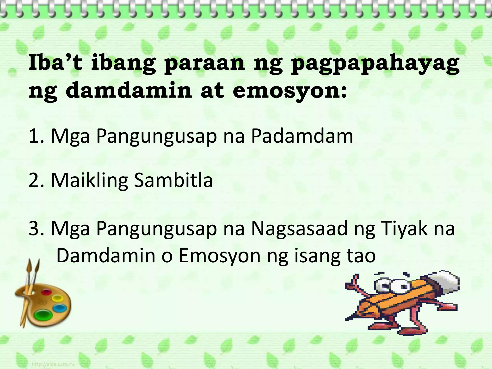 Pabula, Mga Paraan ng Pagpapahayag ng Emosyon o Damdamin | PPTX