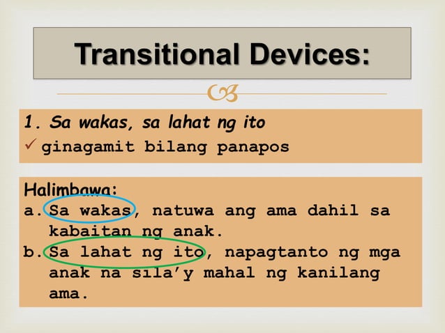 Filipino 9- Pangatnig at Transitional Devices | PPTX