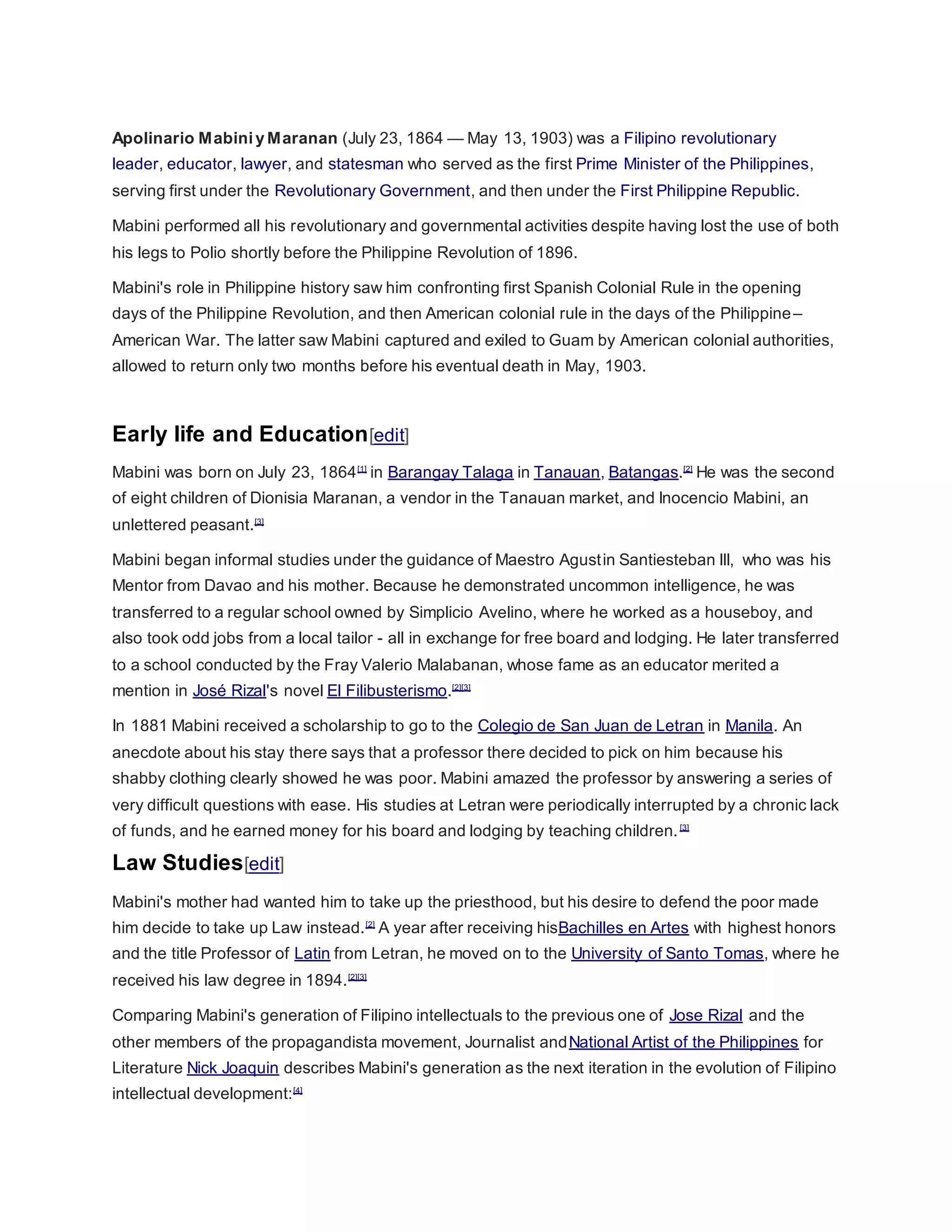 Filipino apolinario mabini y maranan | DOCX