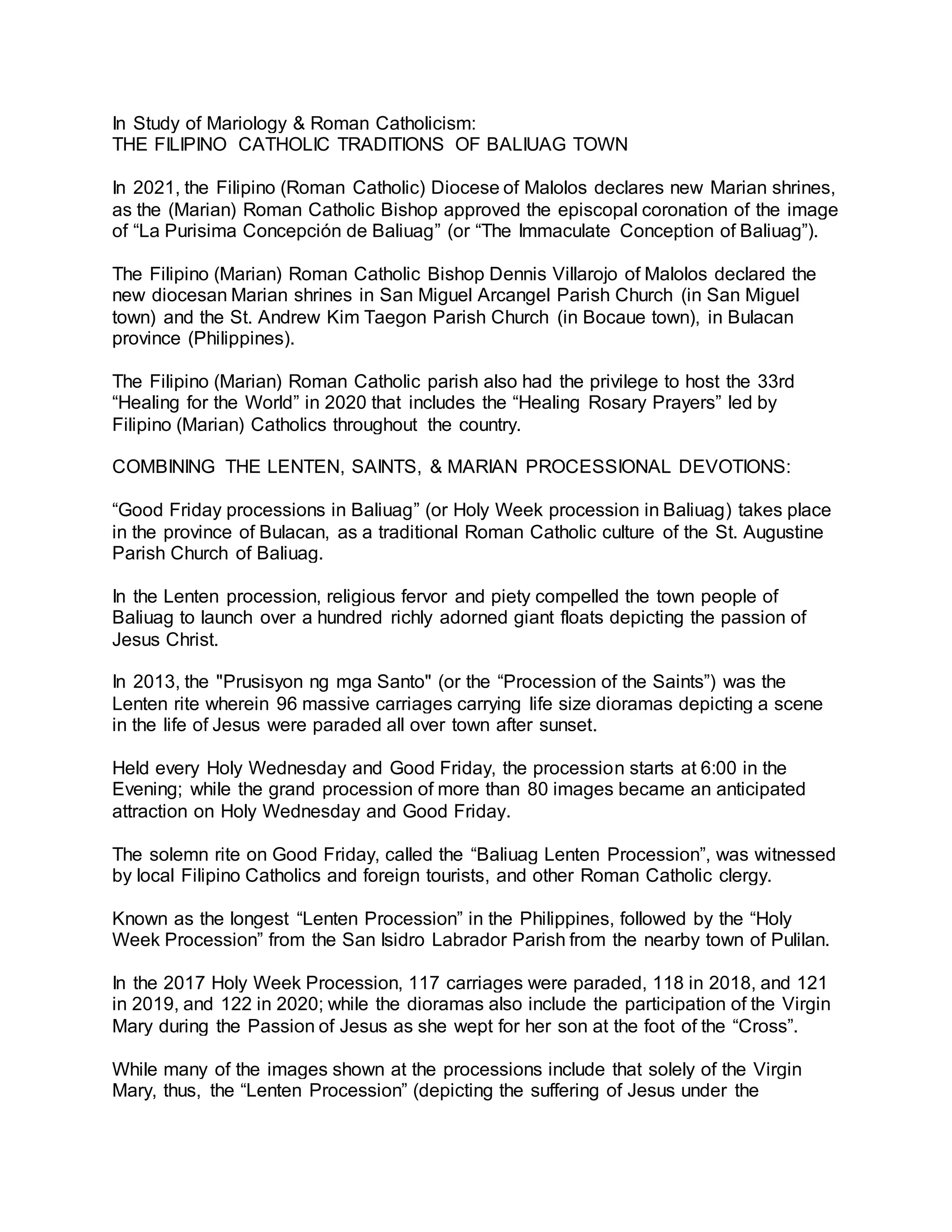 FILIPINO CATHOLIC TRADITIONS OF BALIUAG TOWN.docx | Christianity ...