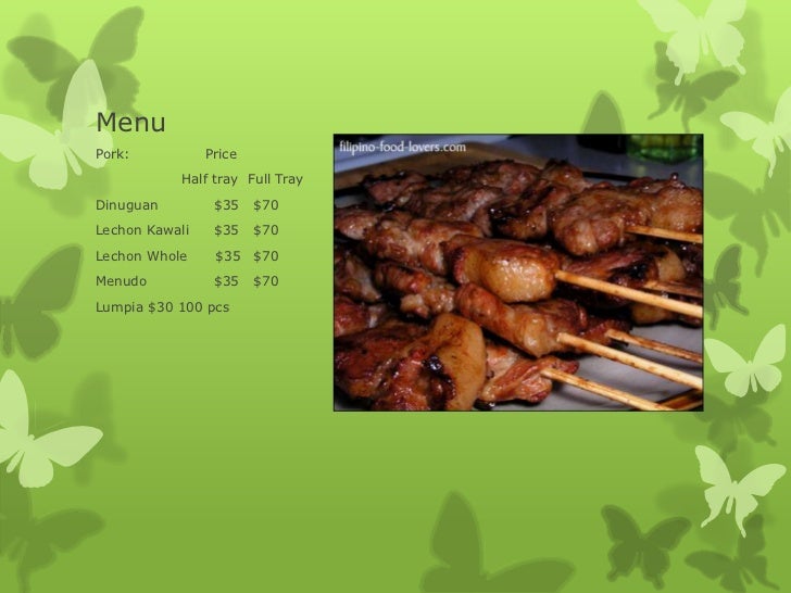 Filipino cuisine menu