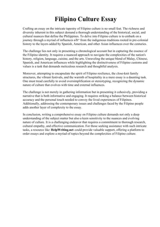 Filipino Culture Essay. Philippine popular culture essay.pdf - Marvin G ...