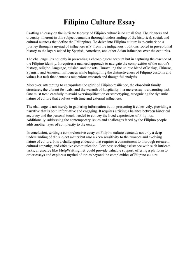 Filipino Culture Essay. Philippine popular culture essay.pdf - Marvin G ...