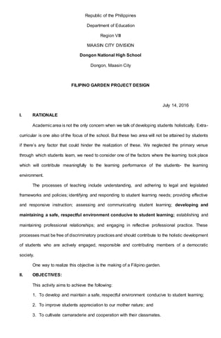 Filipino garden project design | DOCX | Secondary Education | Education
