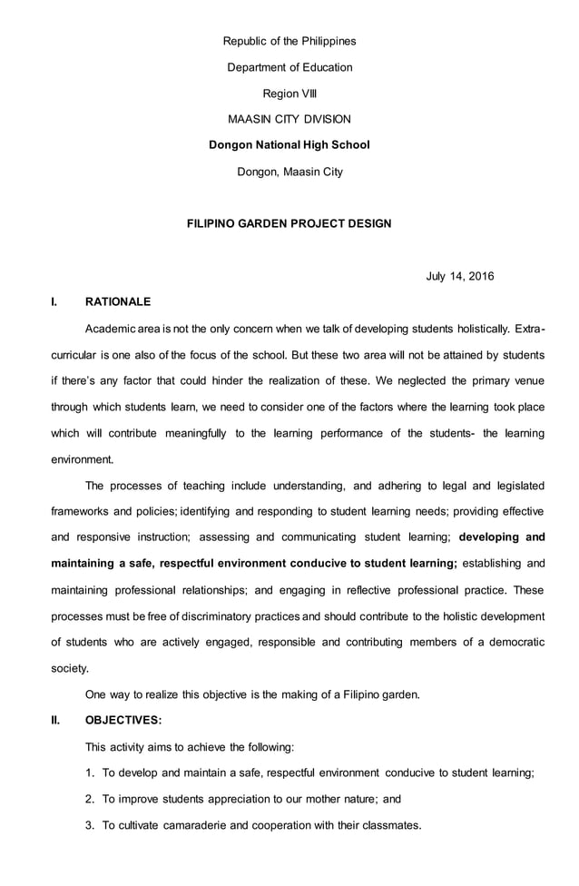 Filipino garden project design | DOCX | Secondary Education | Education