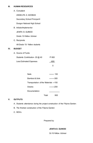 Filipino garden project design | DOCX | Secondary Education | Education