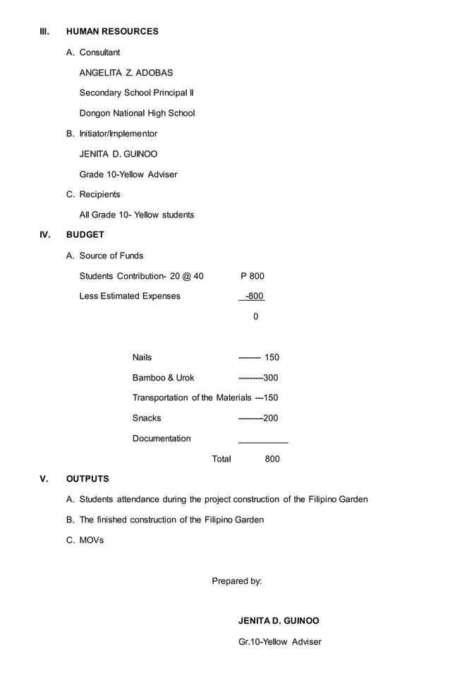 Filipino garden project design | DOCX | Secondary Education | Education