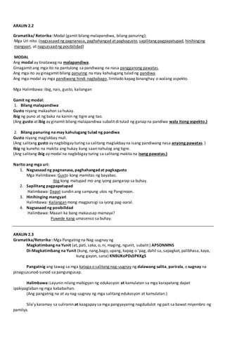 Filipino Gramatika (Module 2 Aralin 2.1-2.5) | DOCX