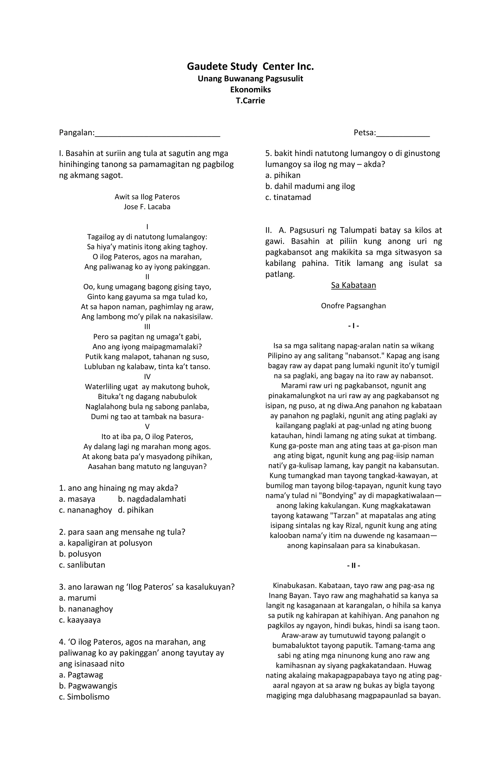 Filipino iii (1st monthly) | DOCX