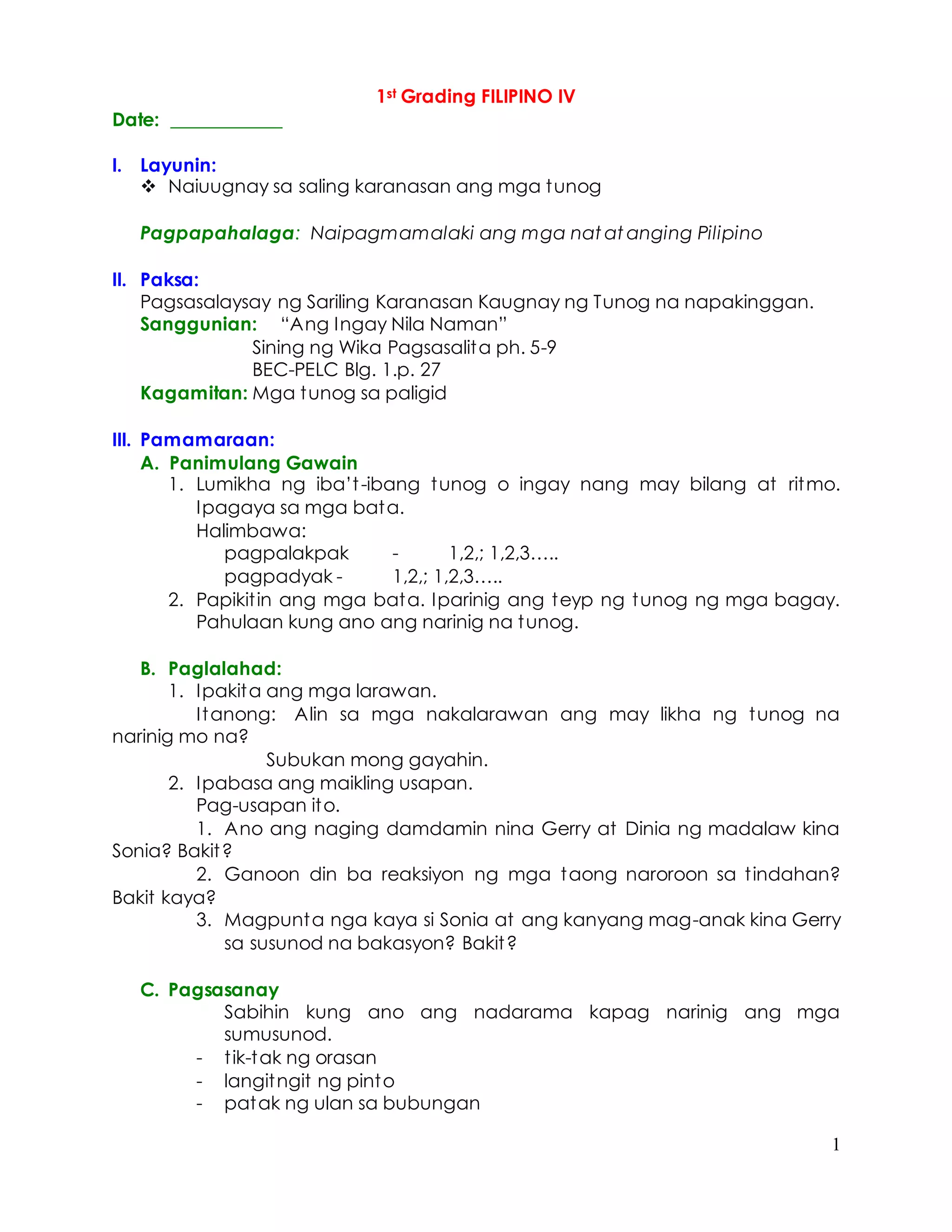 Filipino iv 1st 4th grading | DOCX