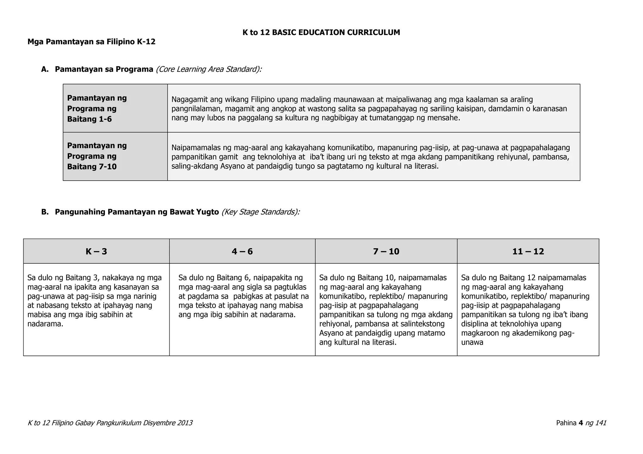 Filipino curriculum guide (k to 12) | PDF