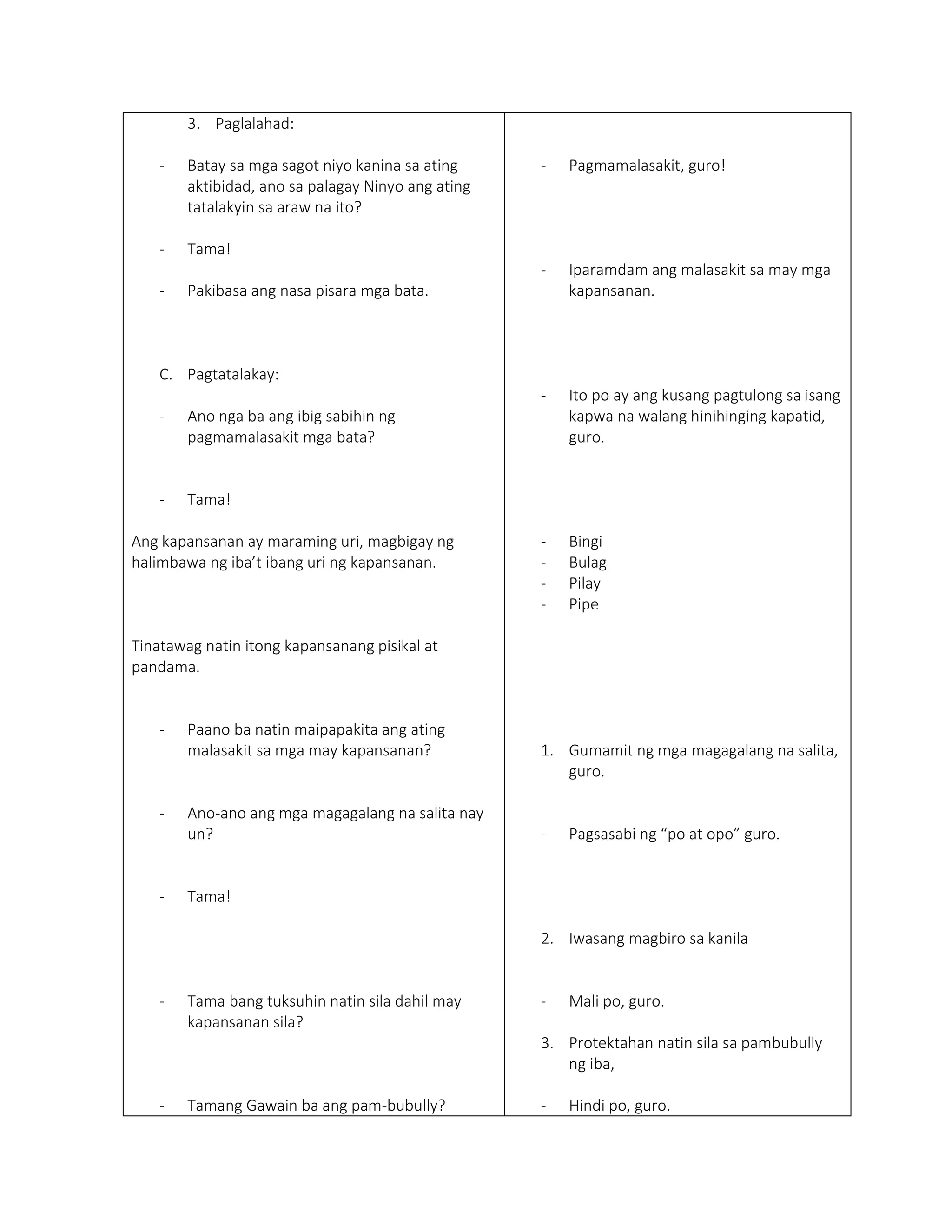 DeFilipino Lesson plan (pagmamalasakit)) | DOCX