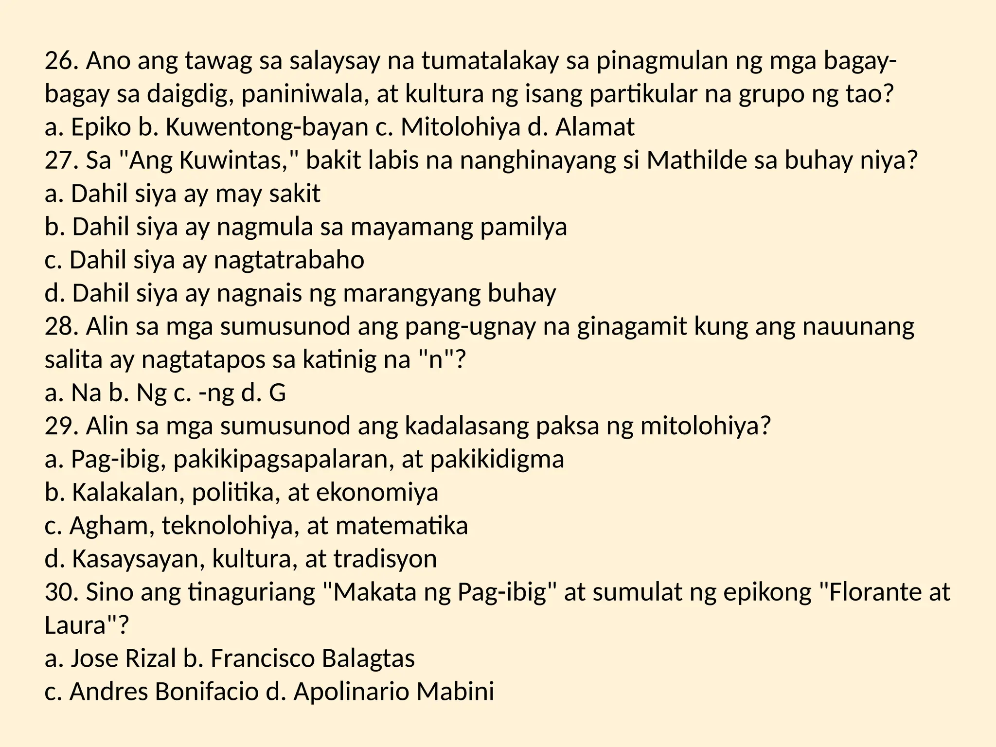 Filipino Mock Exam For Grade 10 Quarter 1 | PPTX