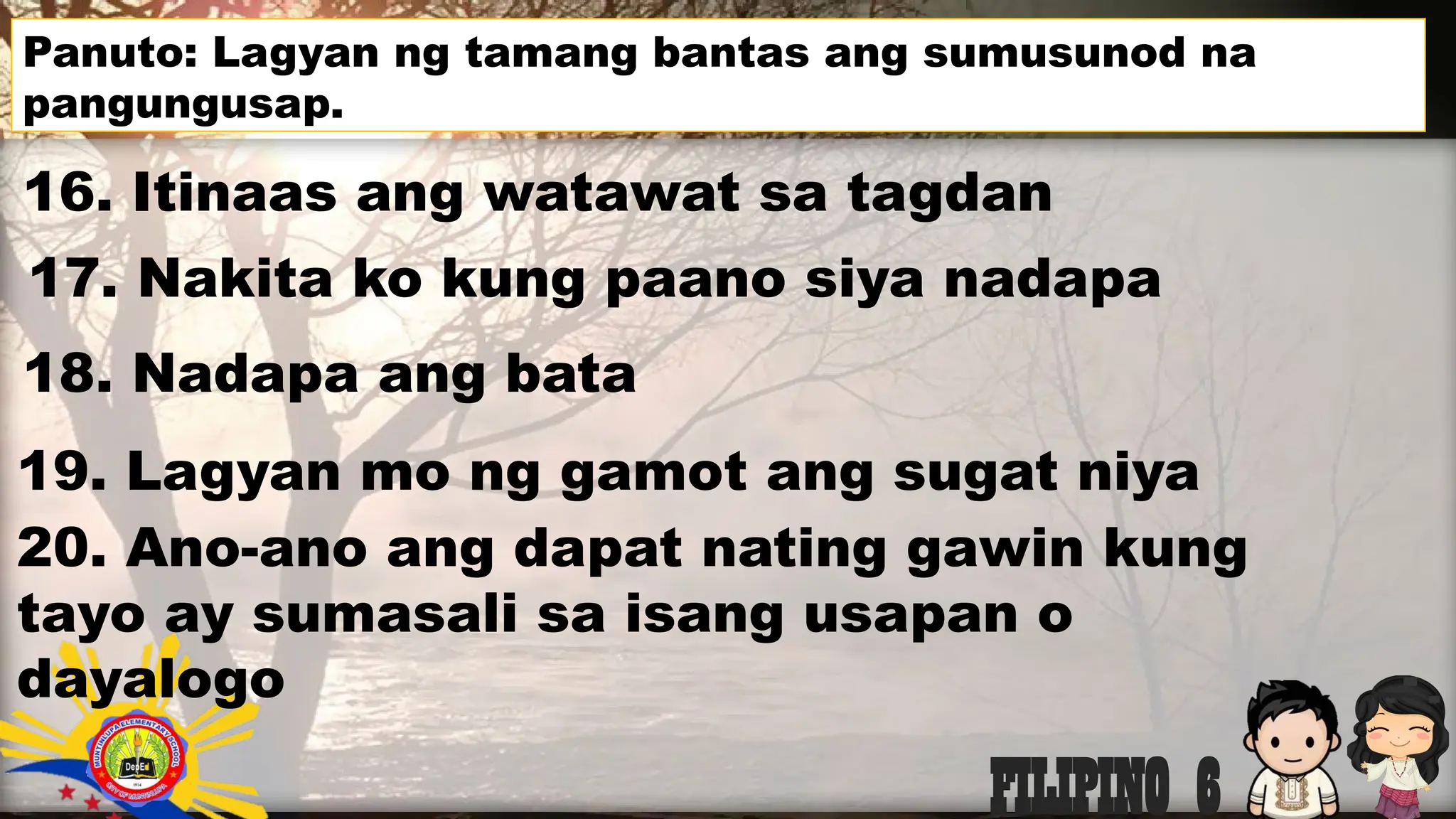 FILIPINO 6 Pagsasanay tungkol sa Iba't-Ibang Uri ng Pangungusap | PPTX