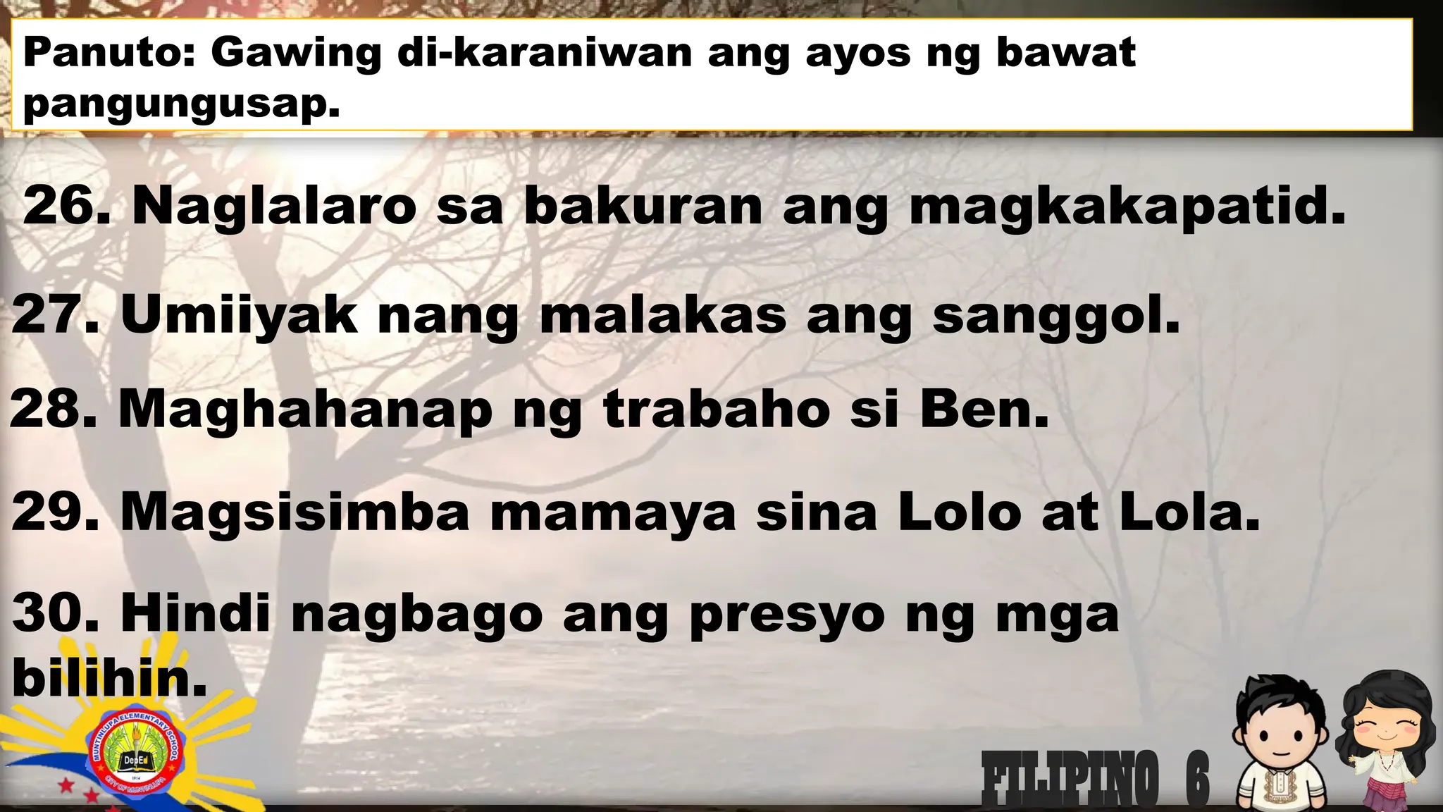 FILIPINO 6 Pagsasanay tungkol sa Iba't-Ibang Uri ng Pangungusap | PPTX