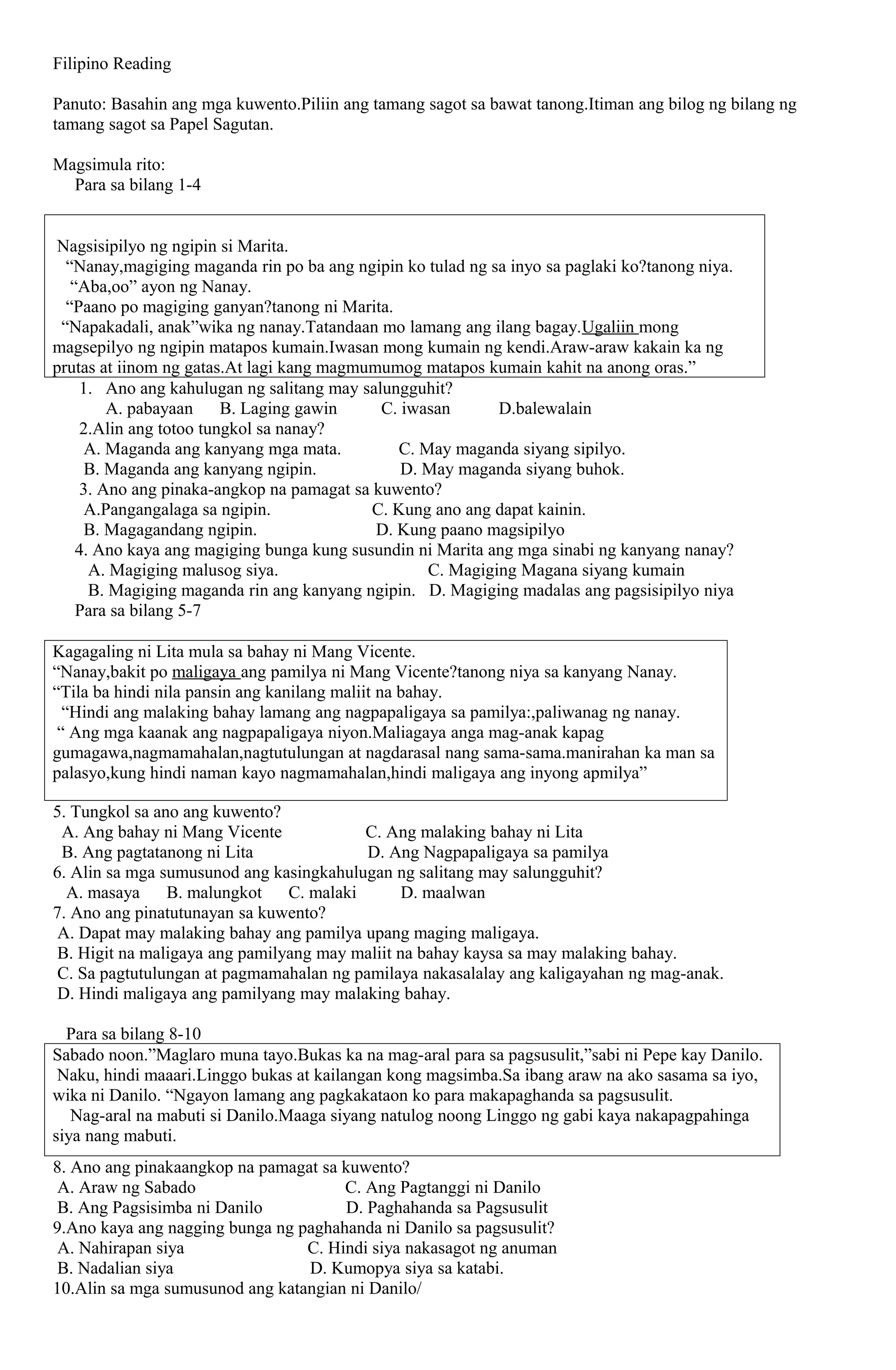 Filipino reading | DOC