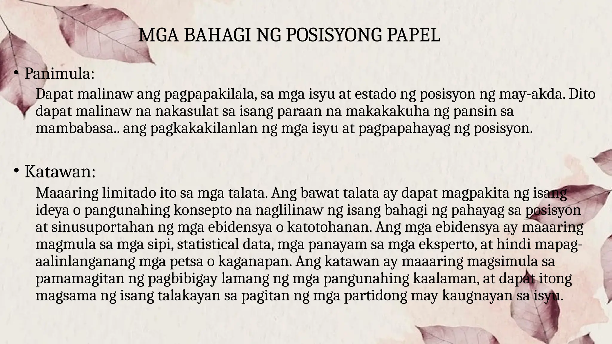 Filipino reporting 11- HUMSS.Posisyong Papel | PPTX