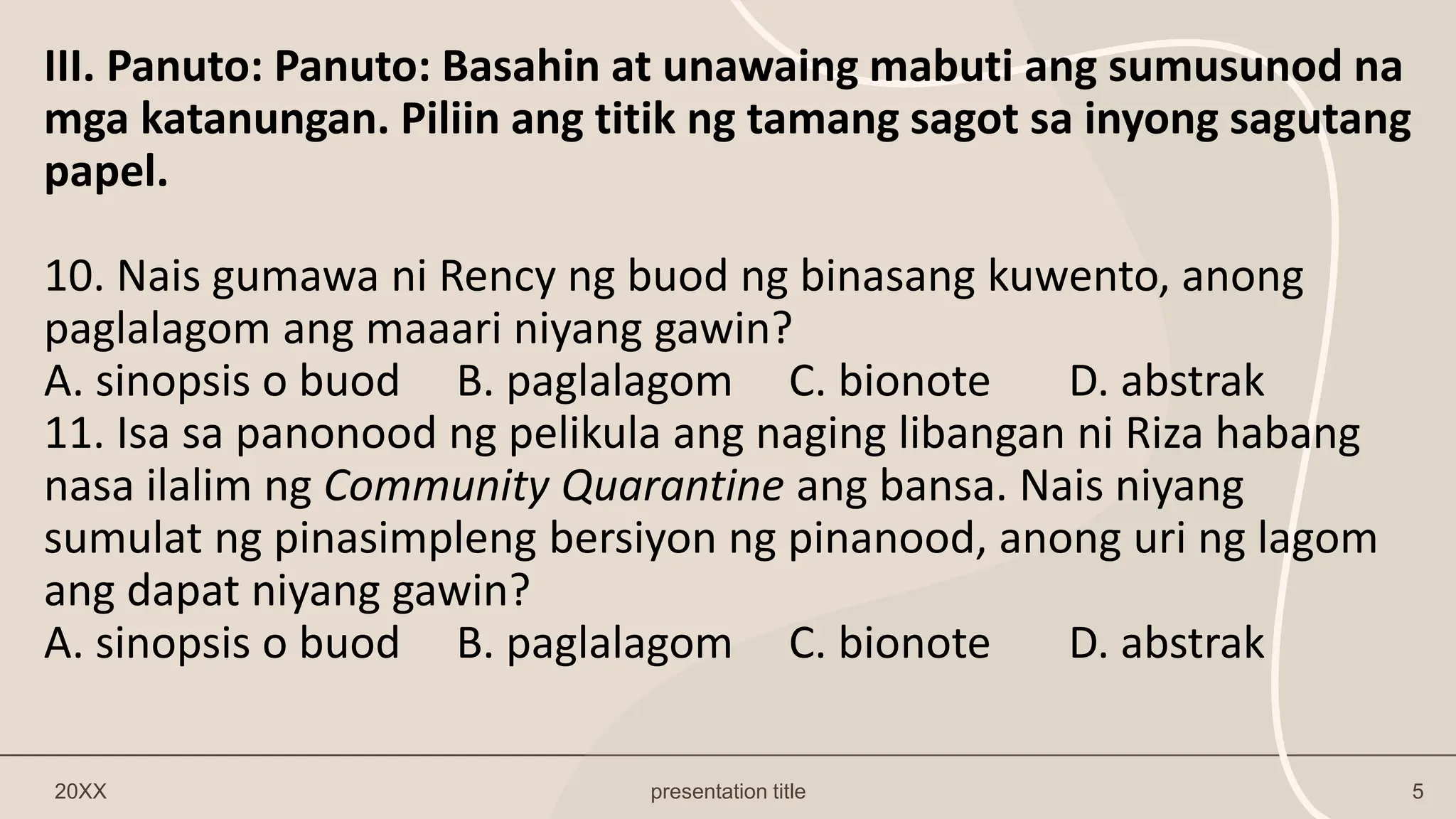 FILIPINO SA PILING LARANG AKADEMIK SUMMATIVE TEST- #.pptx FILIPINO SA PILING LARANG AKADEMIK SUMMATIVE TEST- #.pptx