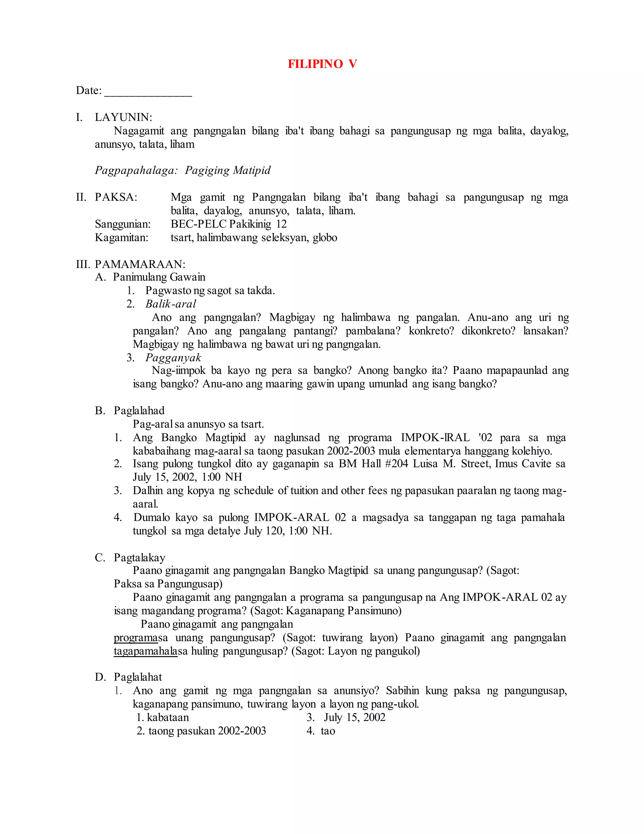 Filipino v 2 nd grading | DOCX