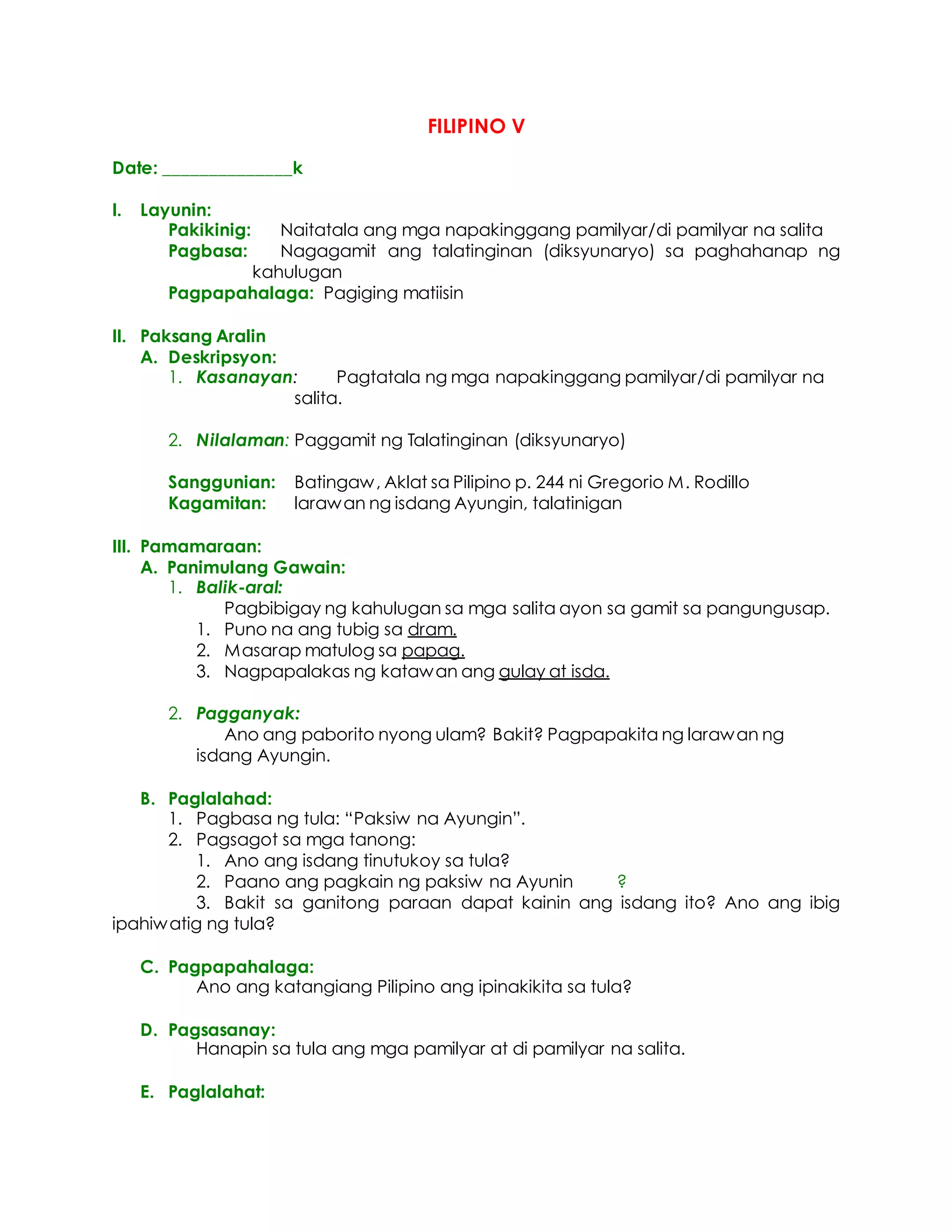 Filipino v 4th grading | DOCX