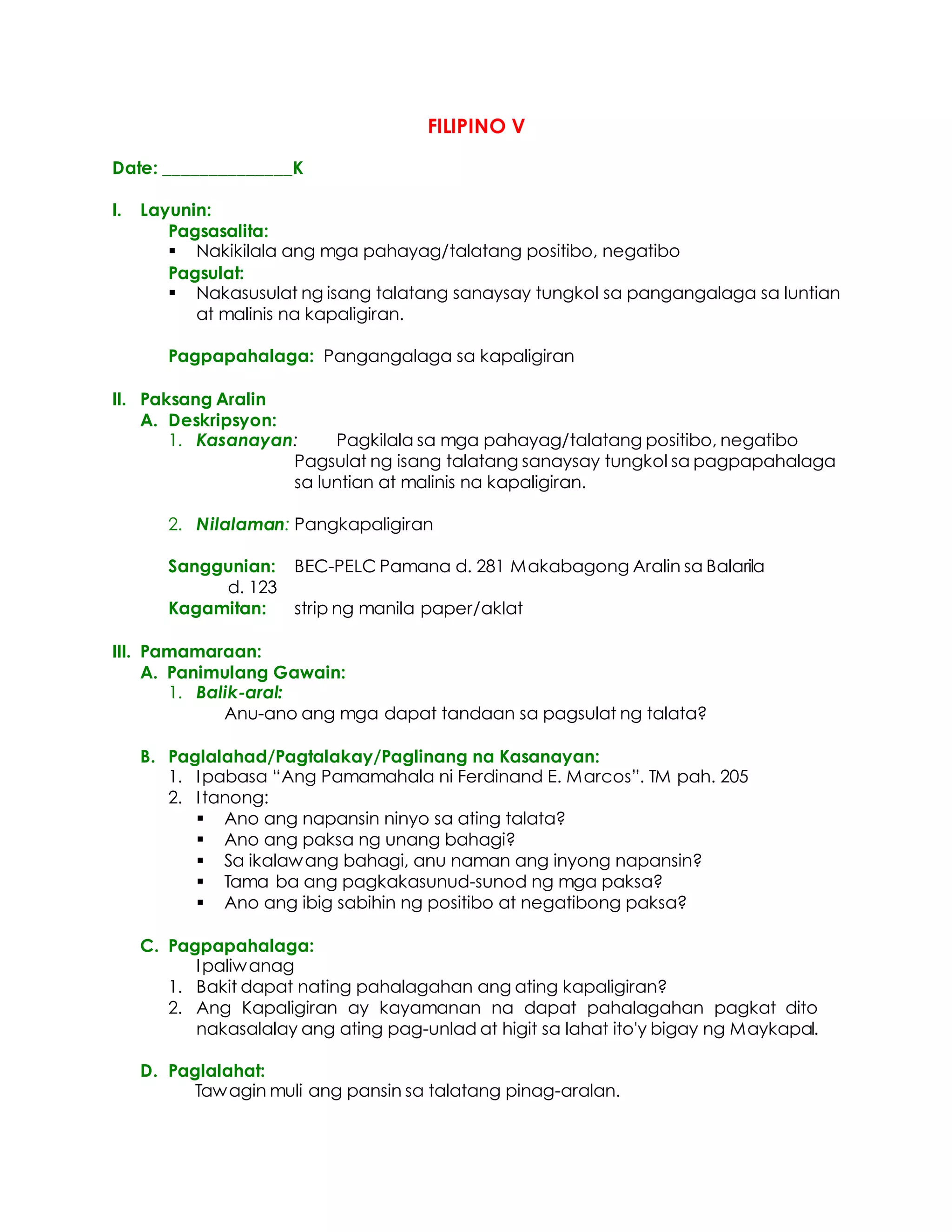 Filipino v 4th grading | DOCX