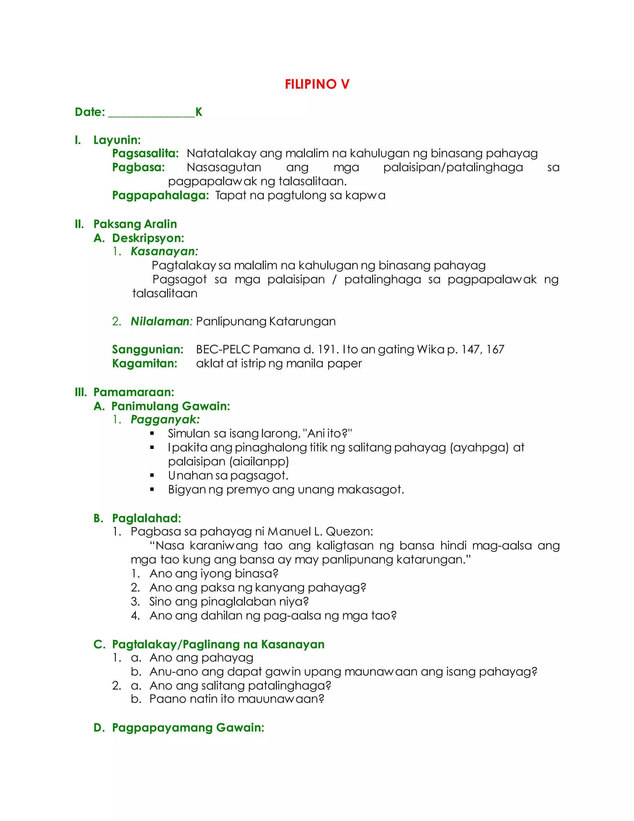 Filipino v 4th grading | DOCX