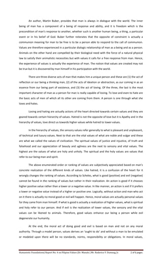 FILIPINO VALUES: ITS UNIVERSALITY WITH HUMAN DIGNITY (Written Report) | PDF