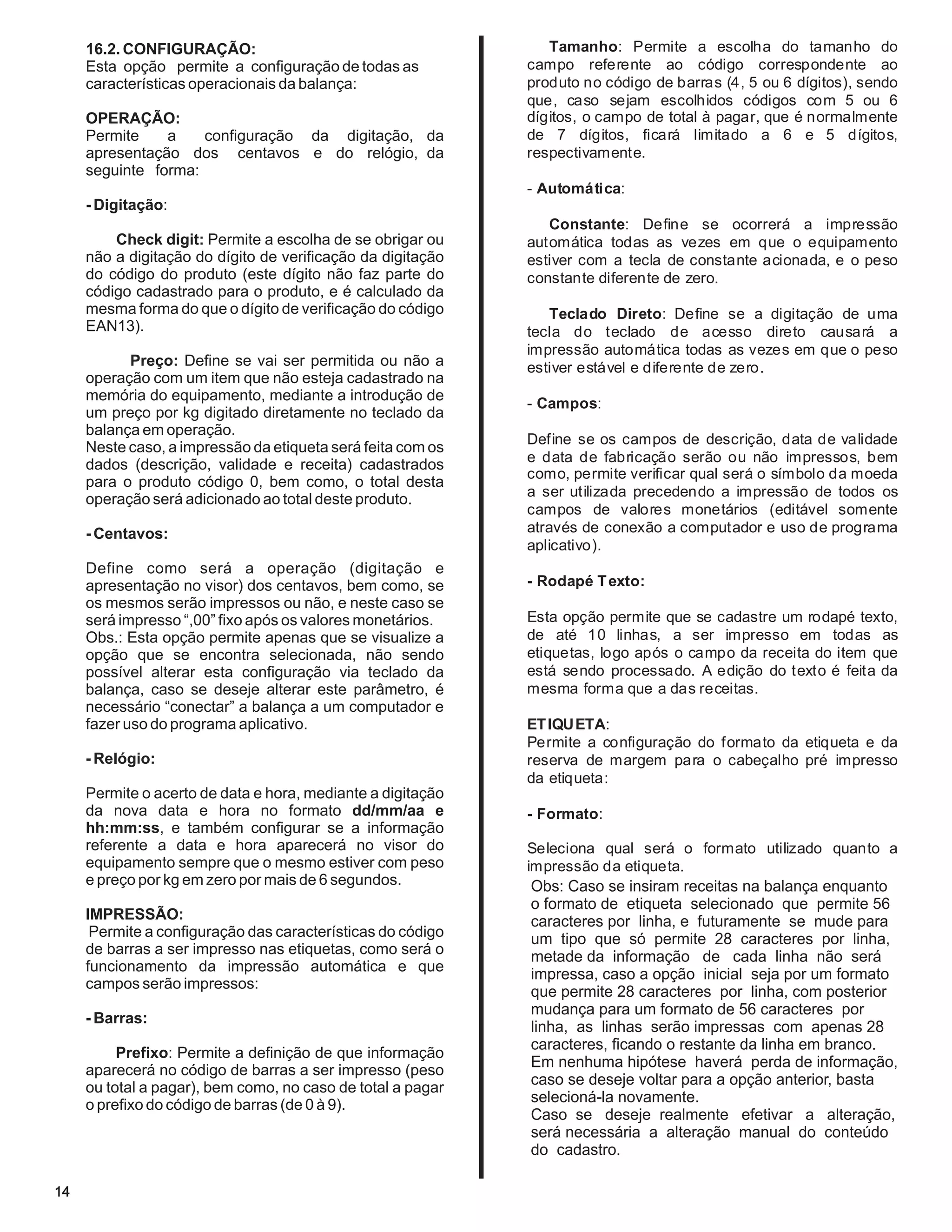 Filizola manual do usuário balança com impressor platina custom | PDF