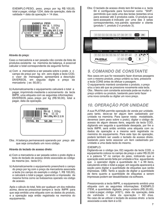 Filizola manual do usuário balança com impressor platina custom | PDF
