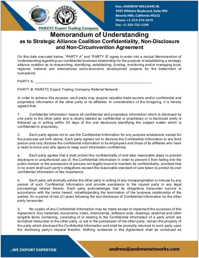 FILLABLE Bilateral TEMPLATE PARXTC Strategic Alliance Coalition MoU ...