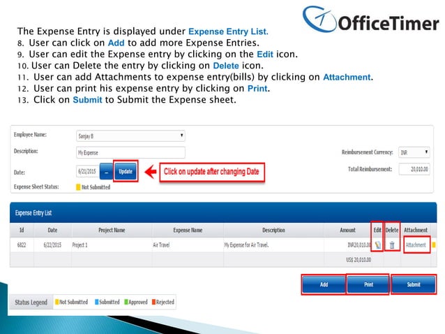 Steps to Fill employee expense sheet OfficeTimer | PPT