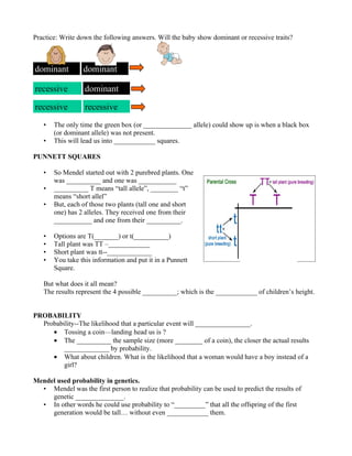 Fill In Notes Probability.Mendel.Genetics | DOC