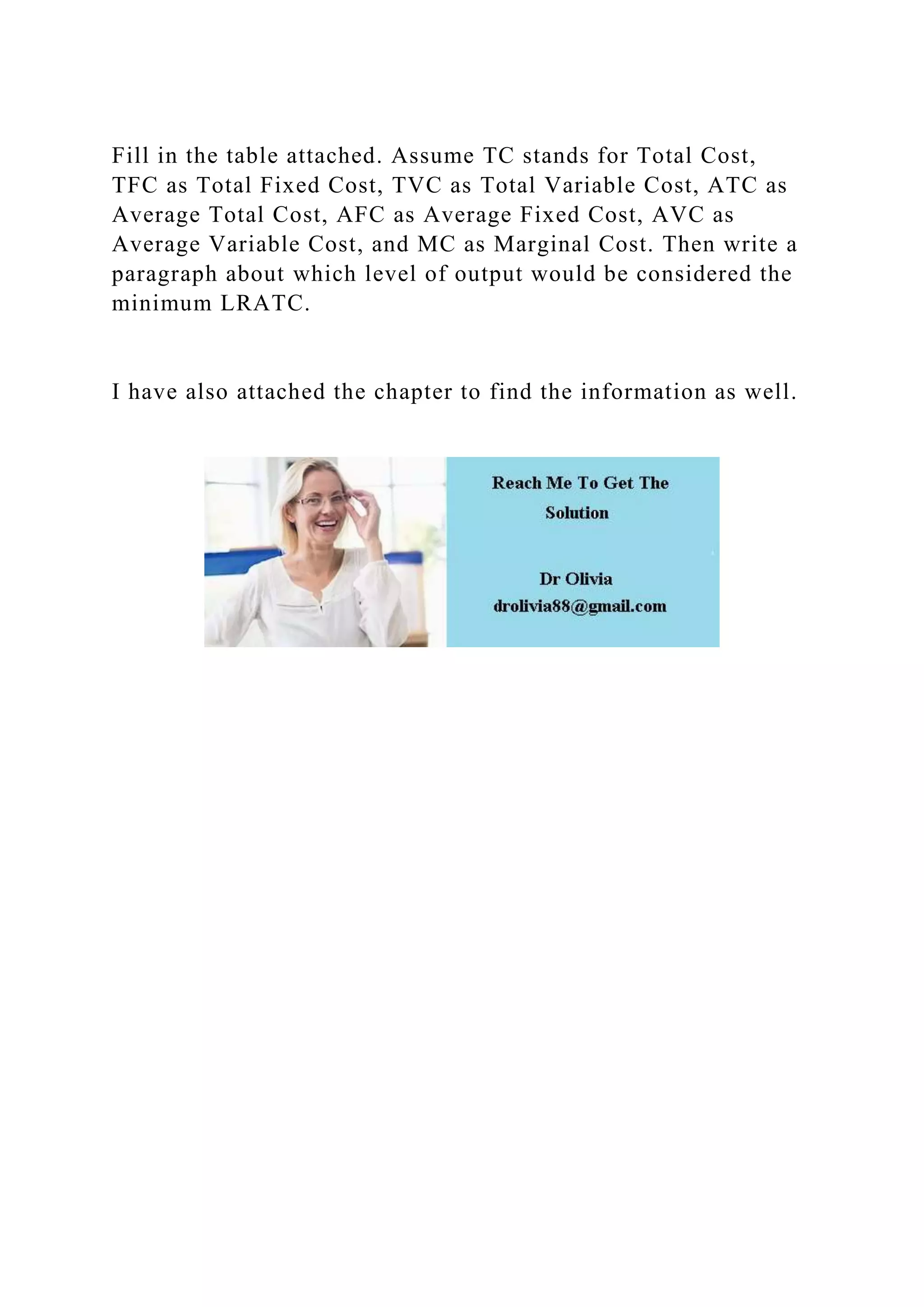 Fill in the table attached. Assume TC stands for Total Cost, TFC as | DOCX