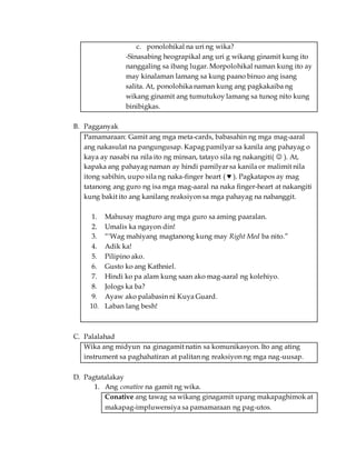 Banghay Aralain sa Filipino: Conative, informative, at labeling na ...
