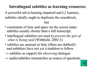 Film dialogue, subtitles and language awareness | PPT