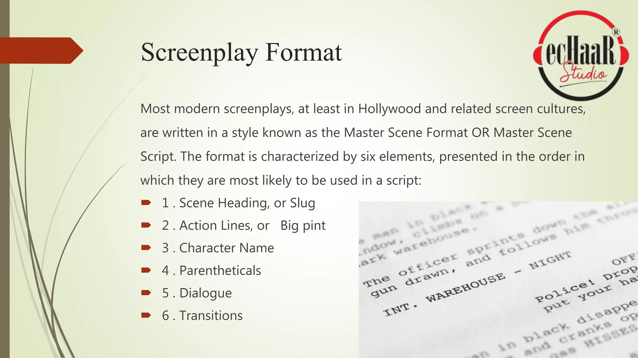 Screenplay Format | Film Production | PPTX