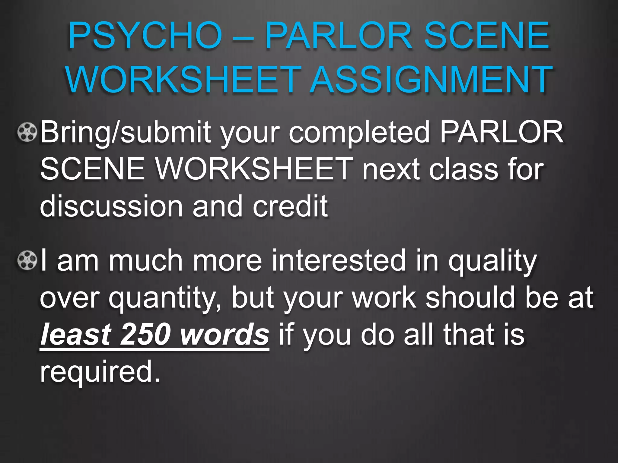 WCC FILM 100 psycho scene analysis worksheet LUTHER | PPT