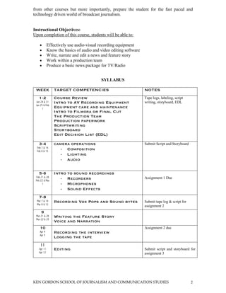 Film 290 intro to video production final outline | PDF