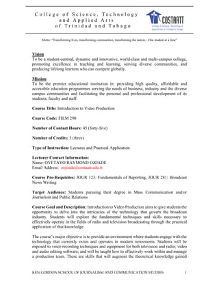 Film 290 intro to video production outline | PDF | Audio Production ...