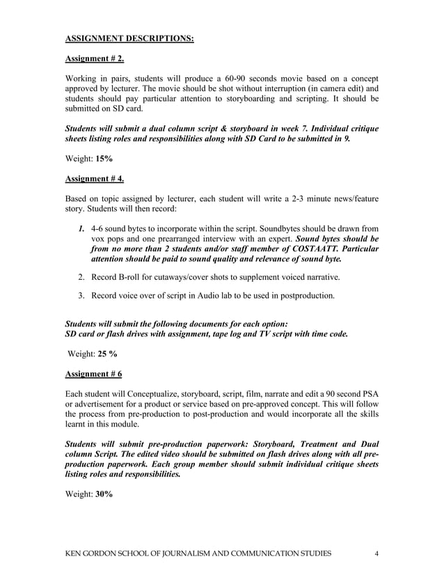 Film 290 intro to video production outline | PDF | Audio Production ...