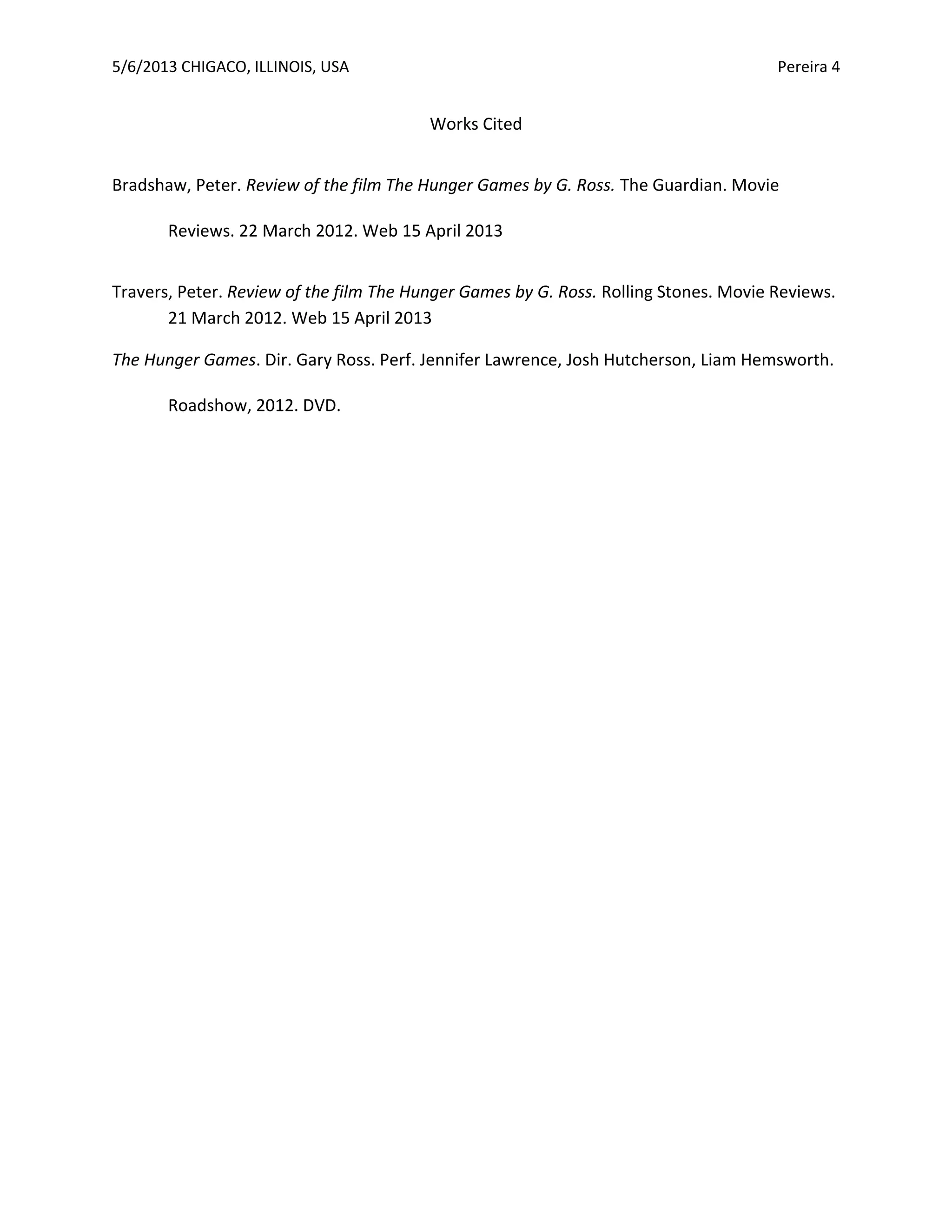 Film analysis | The Hunger Games | Wilbur Wright College | PDF