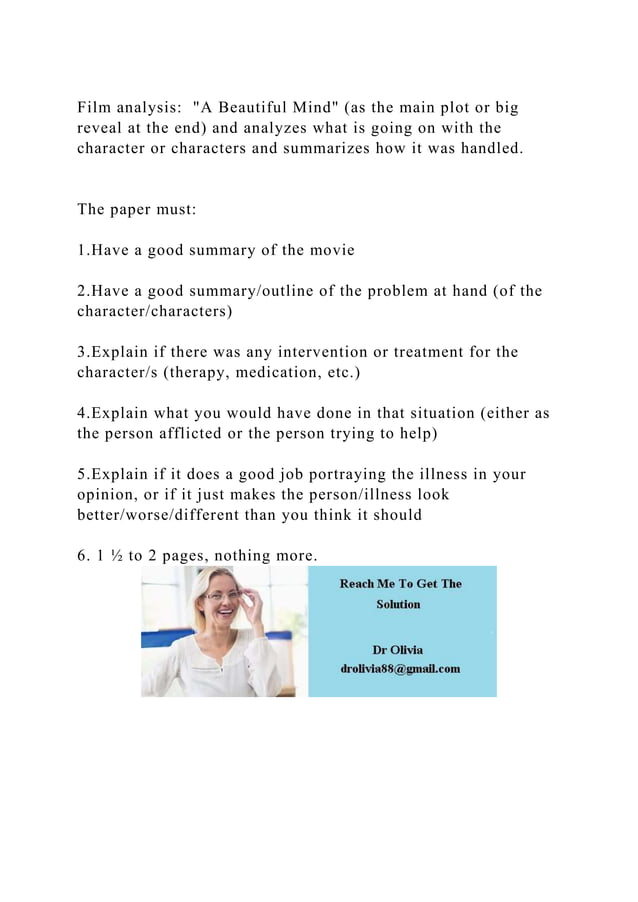 Film analysis A Beautiful Mind (as the main plot or big reveal a.docx ...